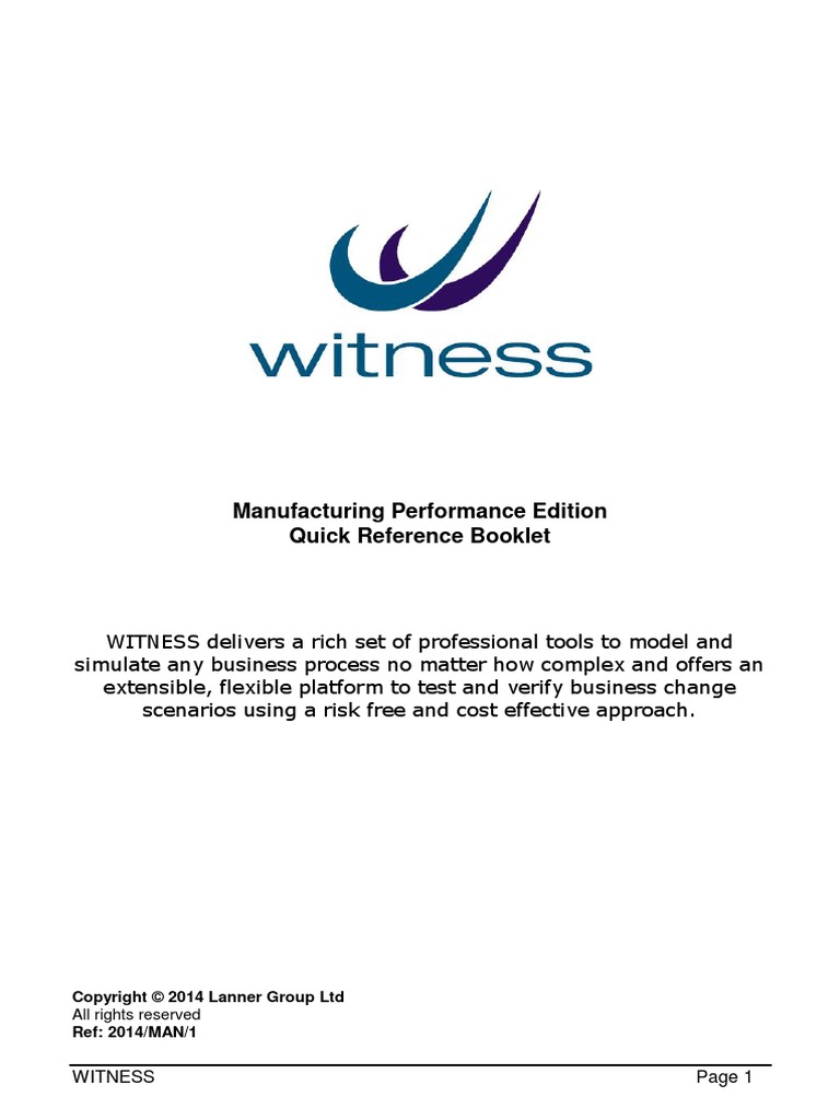 WITNESS Manufacturing Quick Guide | PDF | Button (Computing) | Menu ...