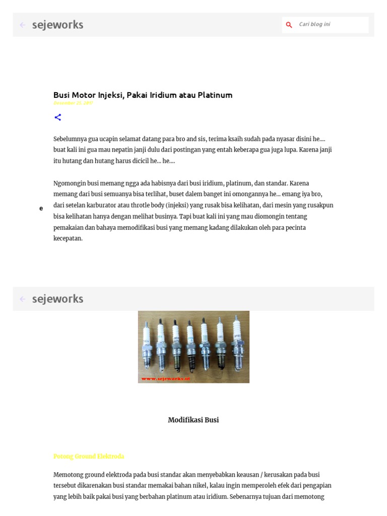 Busi Motor Injeksi, Pakai Iridium Atau Platinum | PDF | Bisnis | Komputer