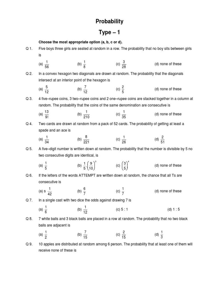 Probability Type - 1: Choose The Most Appropriate Option (A, B, C or D ...
