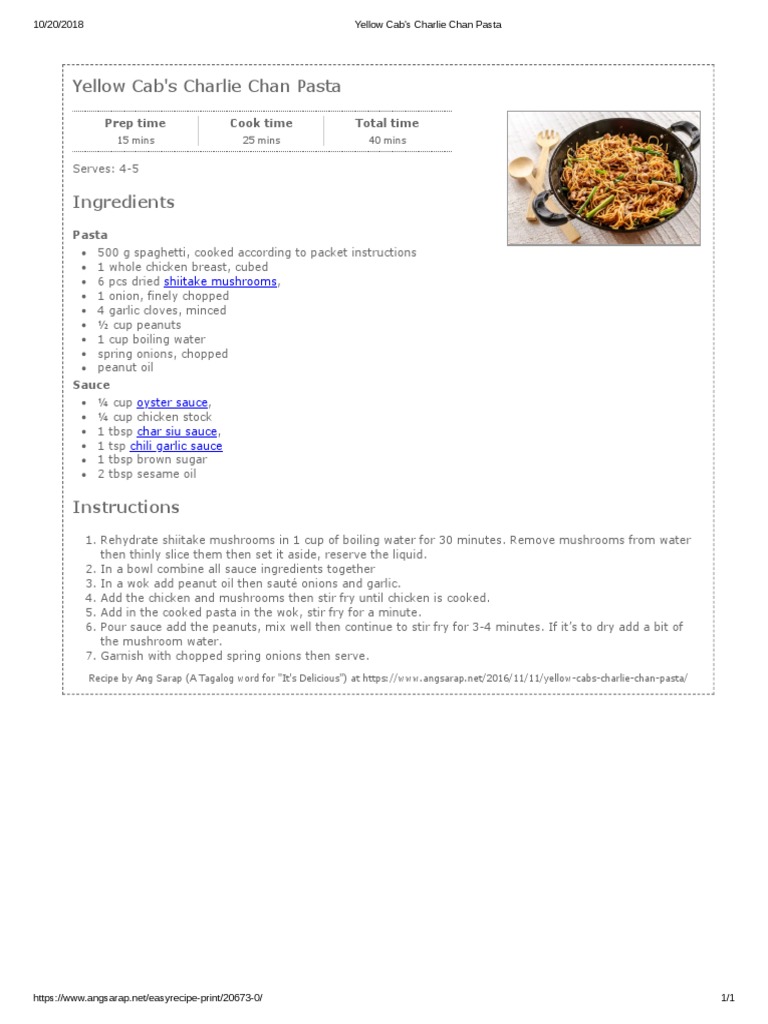 Yellow Cab's Charlie Chan Pasta | Download Free PDF | Stir Frying | Pasta