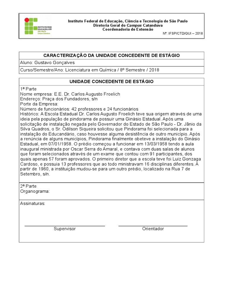 Caracterização Da Unidade Concedente | PDF