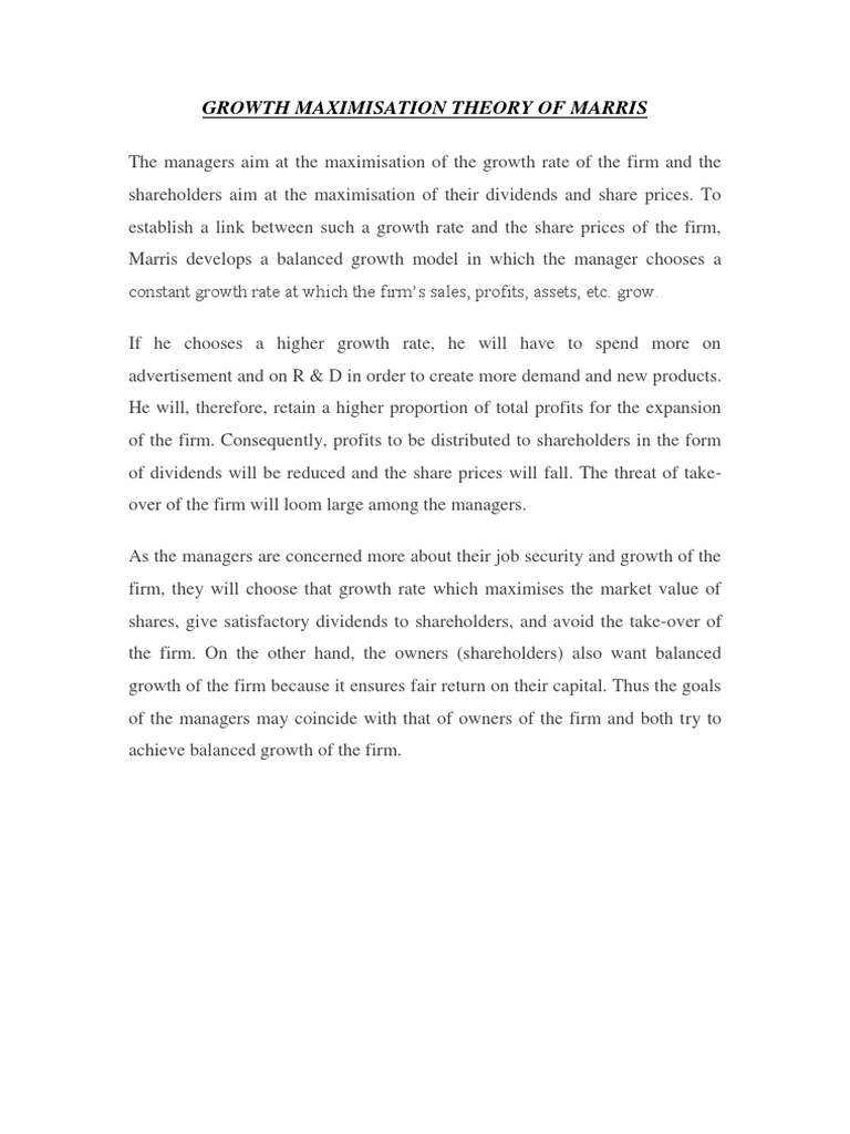 Growth Maximisation Theory of Marris | PDF | Profit (Economics) | Dividend