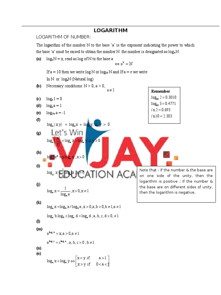 LOGARITHM PROPERTIES | PDF | Logarithm | Combinatorics