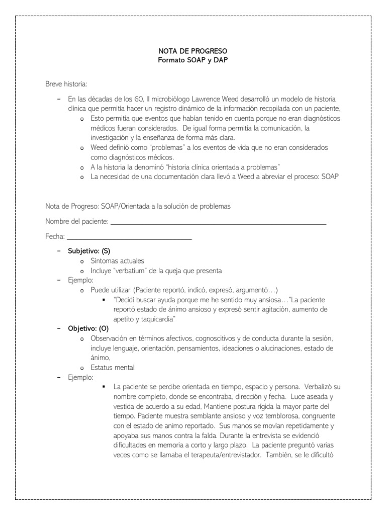Nota de Progreso: Formato SOAP en Psicología | PDF | Depresión (estado ...