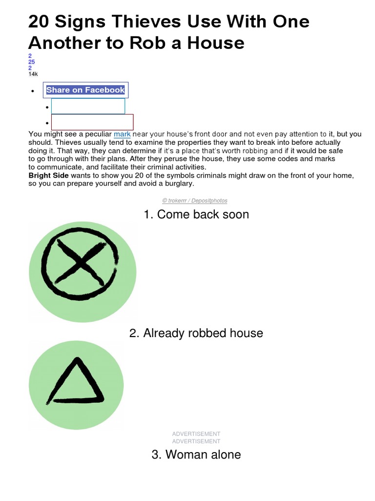 20 Signs Thieves Use With One Another To Rob A House: 1. Come Back Soon ...