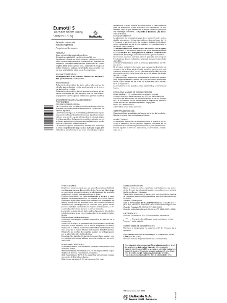 Eumotil S prospecto | Tableta (Farmacia) | Medicina CLINICA