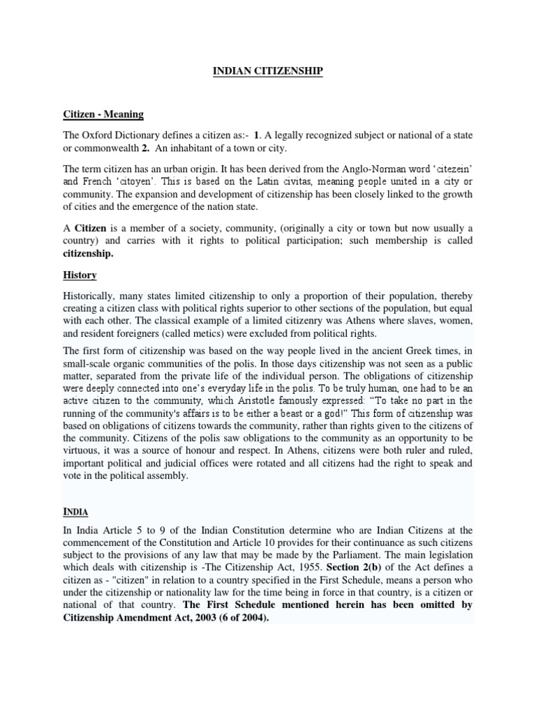Indian Citizenship | PDF | Naturalization | Nationality Law