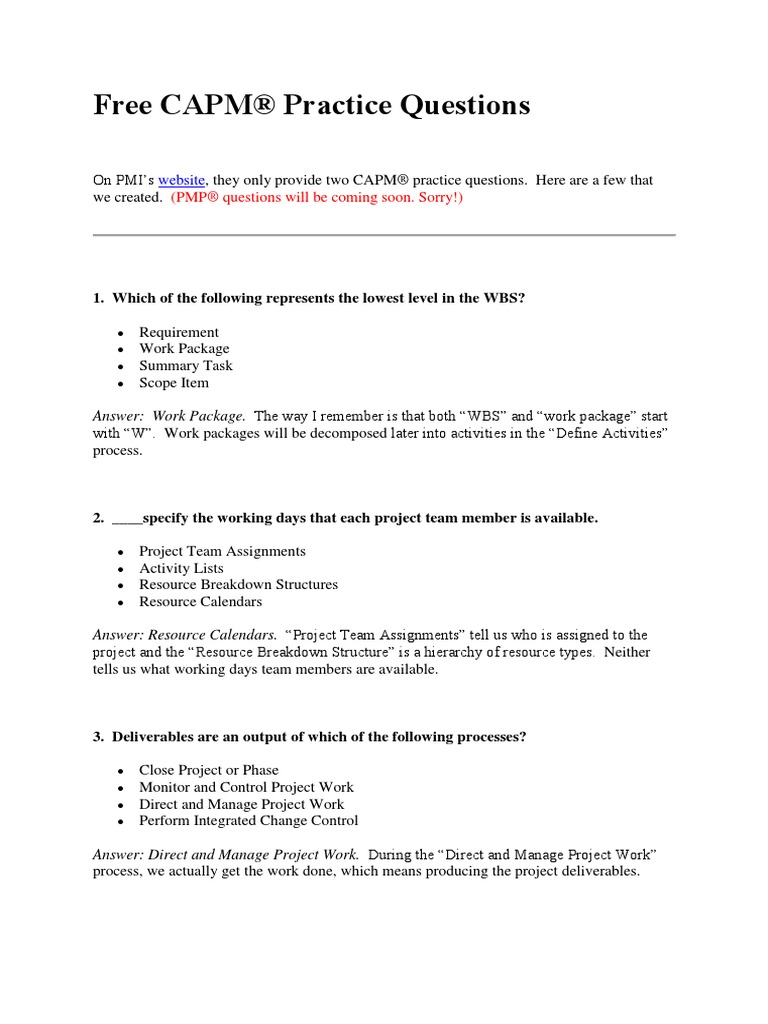 CAPM Practice Test | PDF | Information | Business