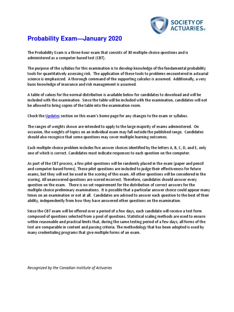 Preparing for the Probability Exam—January 2020: An Overview of Exam ...