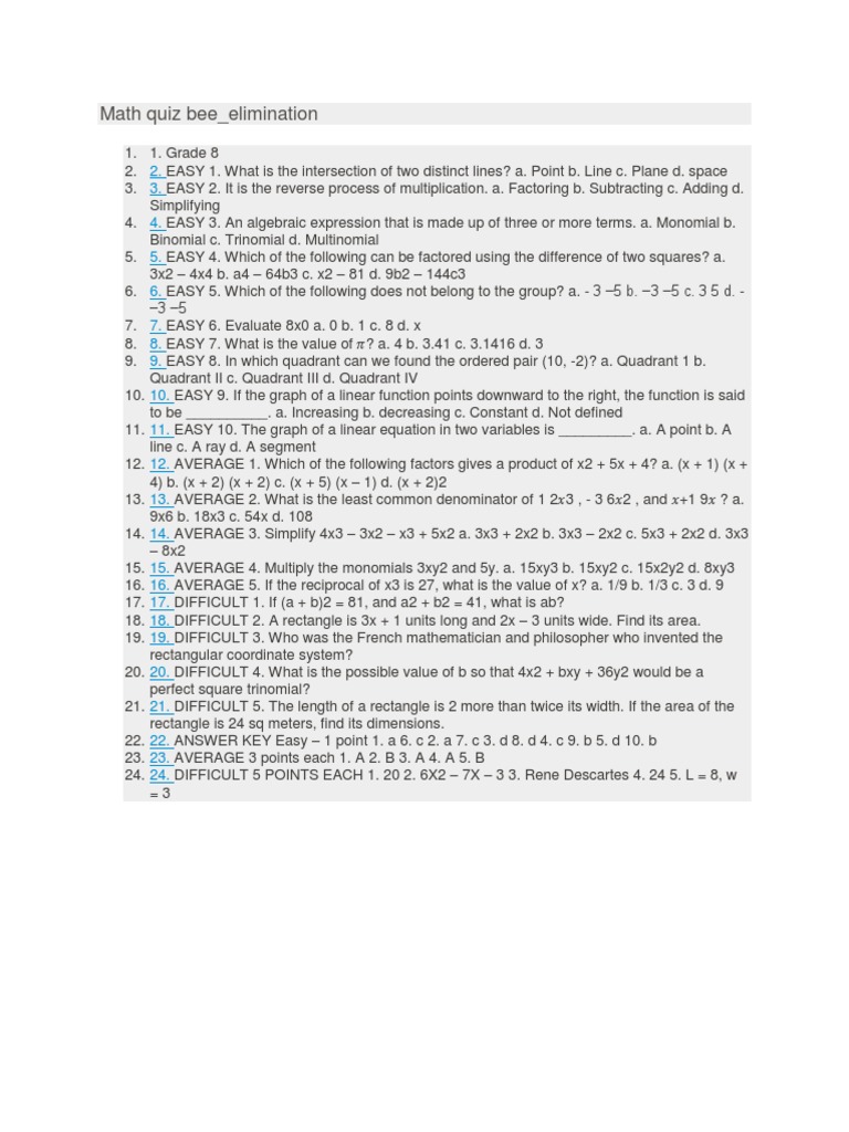 Sample Quiz 7 | PDF | Cartesian Coordinate System | Algebra