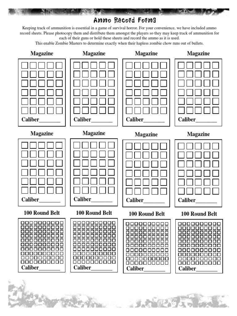 Ammo Tracking Sheets for Survival Horror Games | PDF