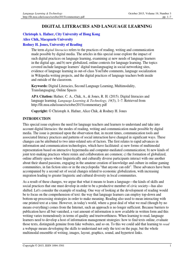 Digital Literacies and Language Learning | PDF | Literacy | Learning