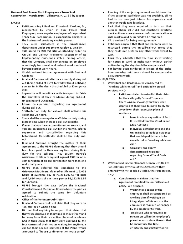 Union of Sual Power Plant Employees V Team Sual Corporation - Jasper ...