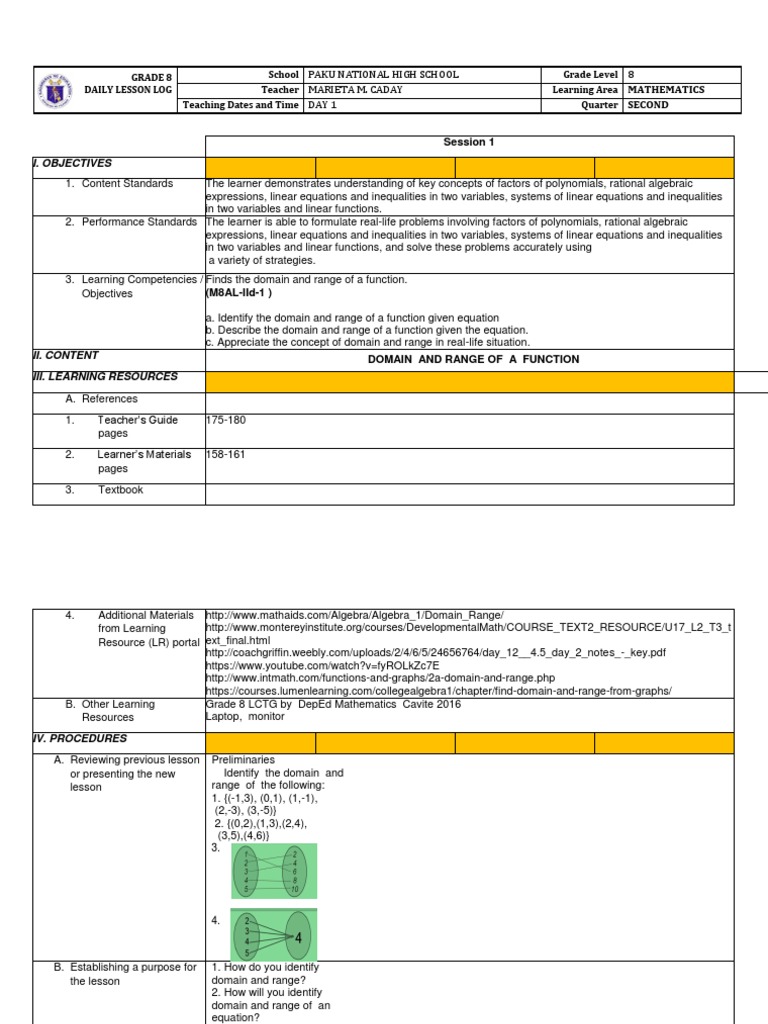 DLL Math 8 Q2 | PDF | Function (Mathematics) | Numbers