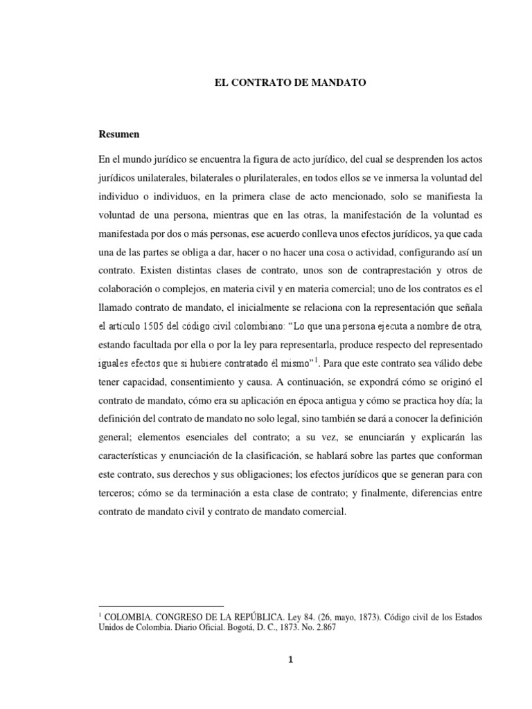 Contrato de Mandato: Conceptos y Clases | PDF | Instrumento jurídico ...