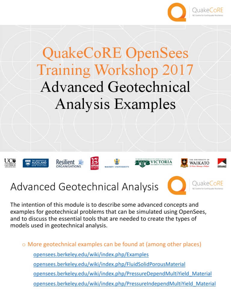 QuakeCore OpenSees Advanced Geo-Technical Examples | PDF | Elasticity (Physics) | Stress (Mechanics)