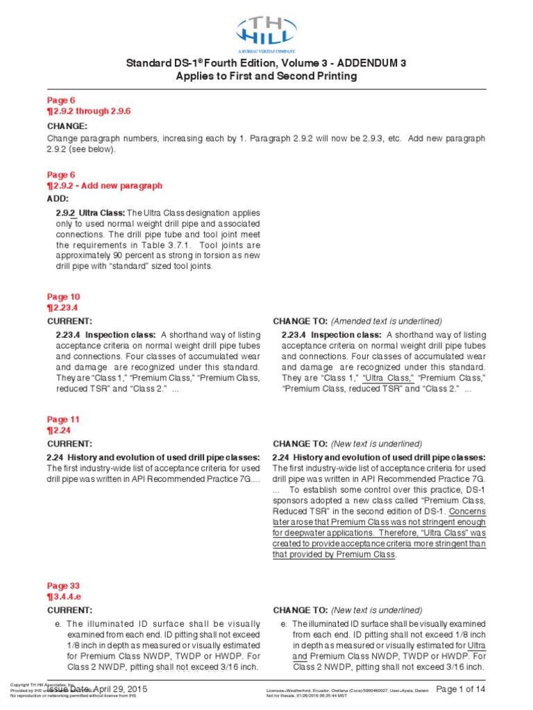 Standard DS-1® Fourth Edition, Volume 3 - ADDENDUM 3 | PDF | Pipe ...