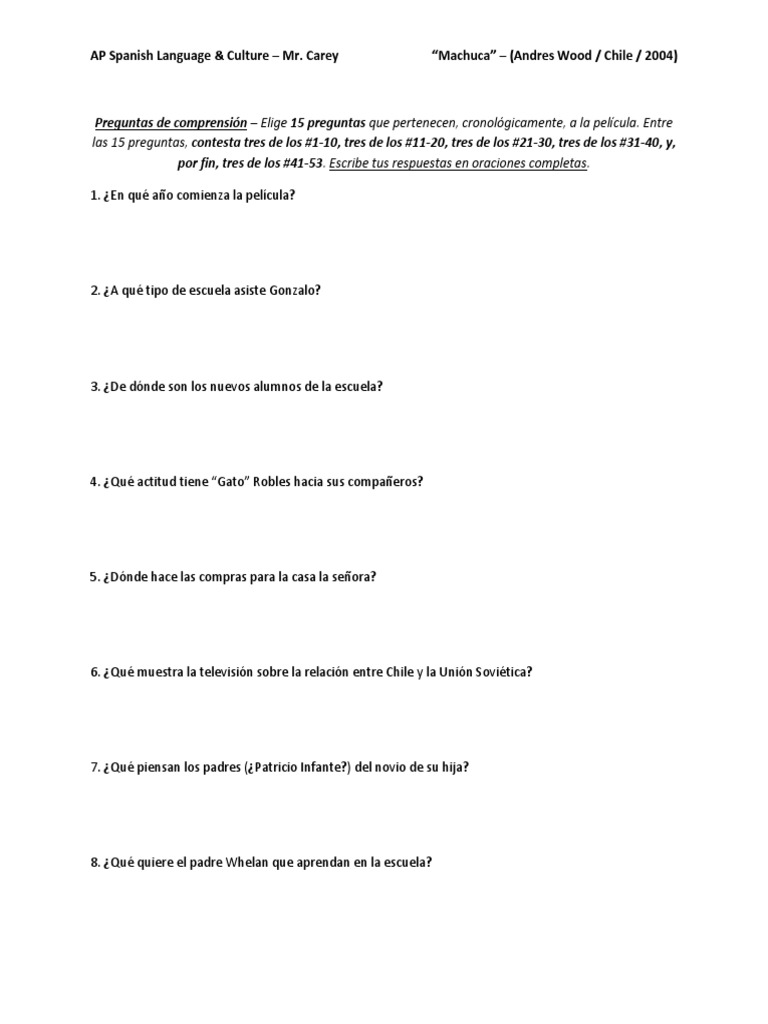 Preguntas y Respuestas sobre "Machuca" | PDF | Violencia | Agitación