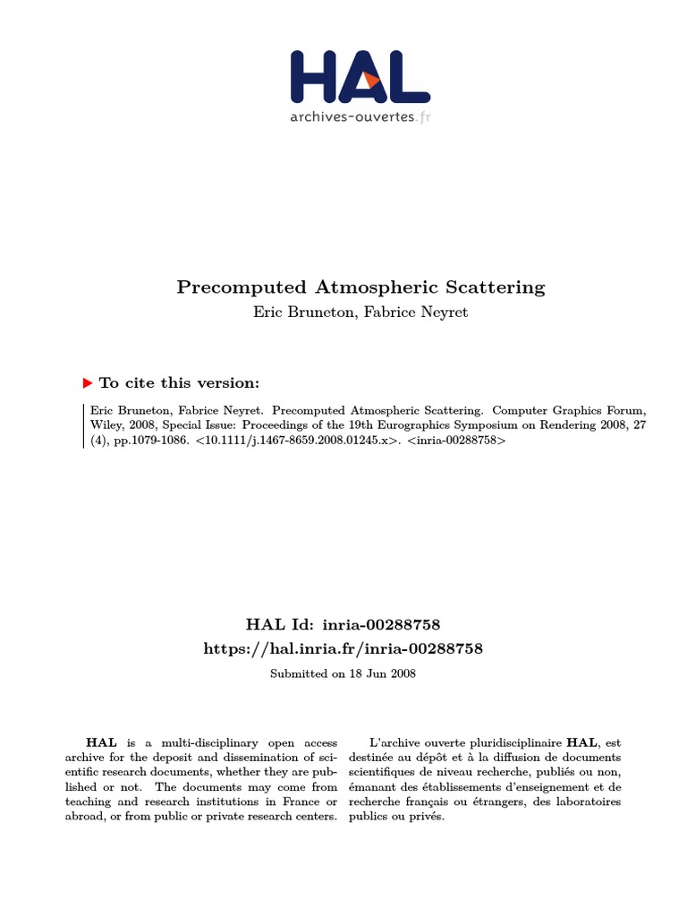 Precomputed Atmospheric Scattering | PDF | Rendering (Computer Graphics) | Scattering
