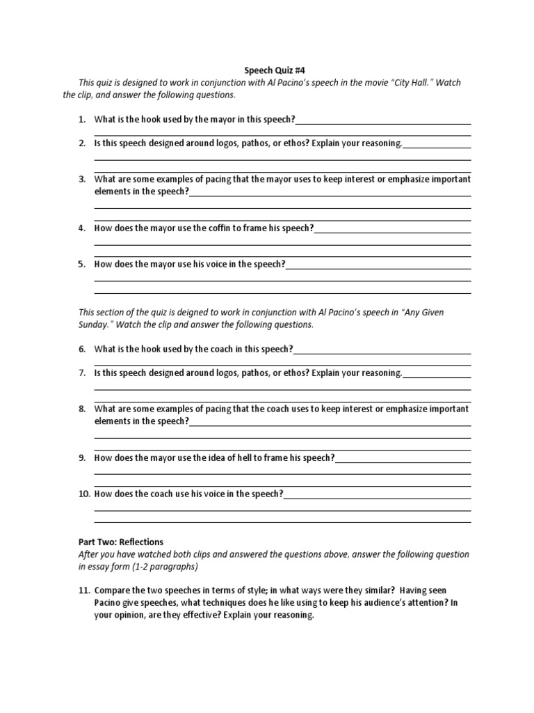 Speech Quiz 4 | PDF
