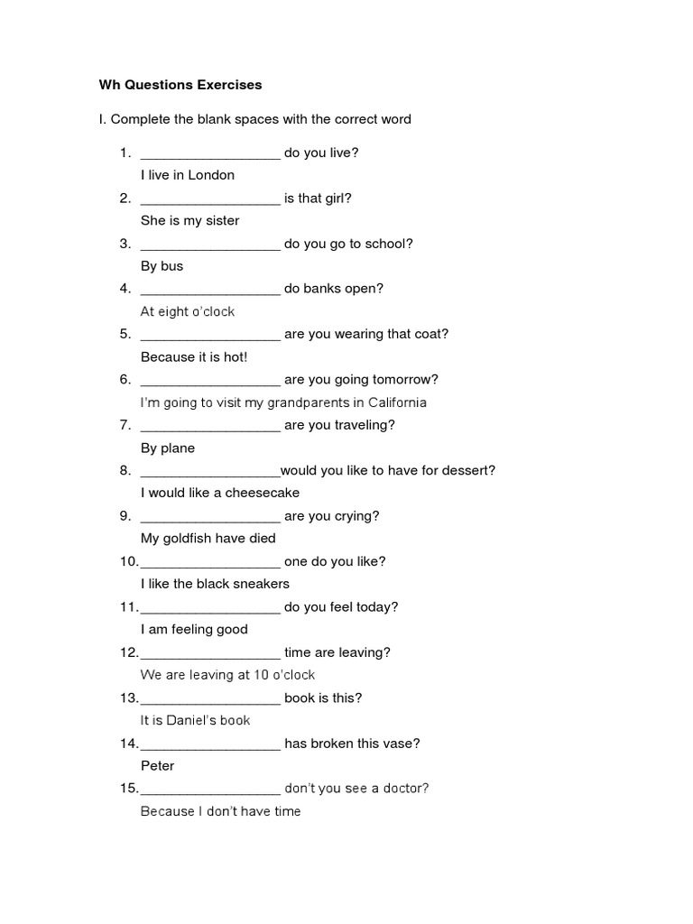 WH Questions Exercises | PDF