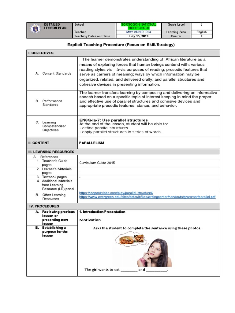 Cot Parallel Structure | PDF | Learning | Lesson Plan