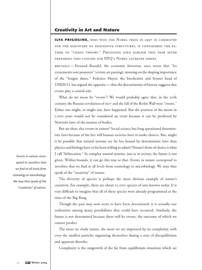 Ilya Prigogine - Creativity in Art and Nature PDF | PDF | Thermodynamic ...