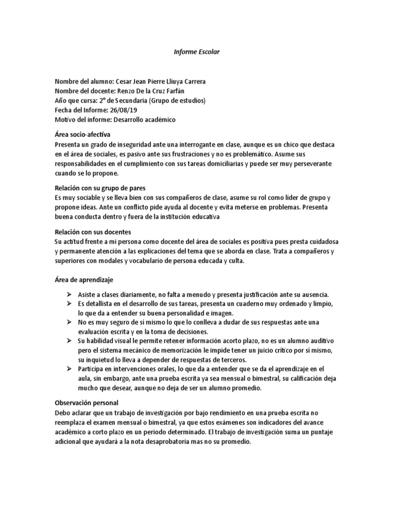 Informe Escolar | PDF