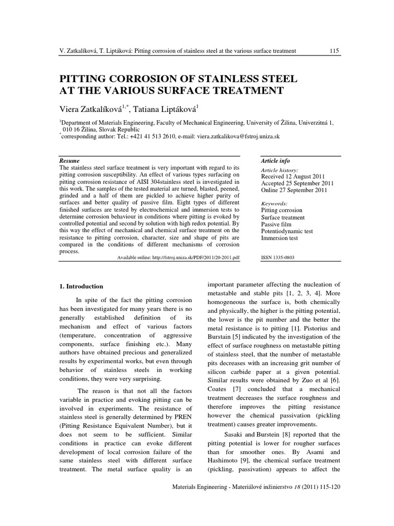 Pitting Corrosion Journal | PDF | Corrosion | Stainless Steel