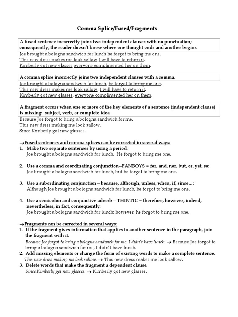 Comma Splice/Fused/Fragments | PDF