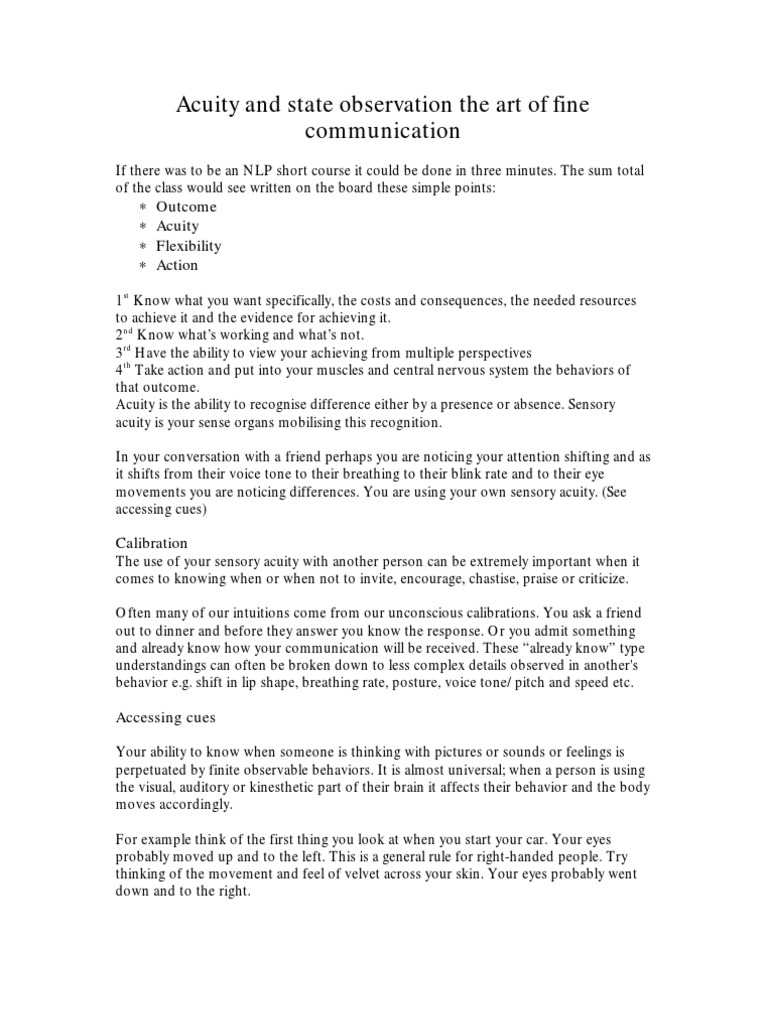 NLP Sensory Acuity and Observation! | PDF | Pitch (Music) | Sound