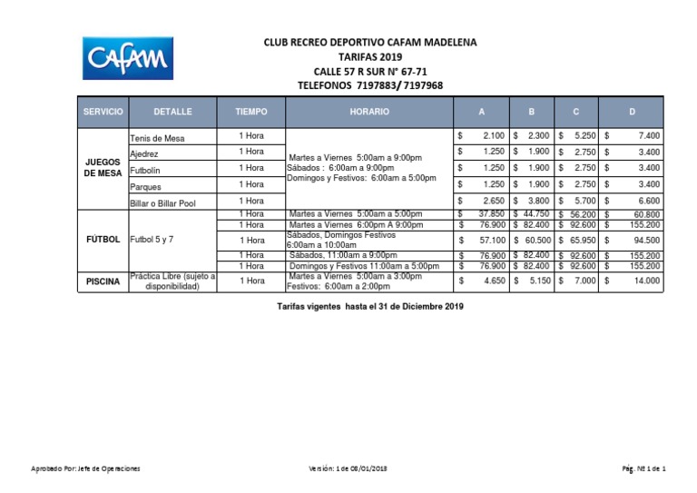 Rec Club Madelena Practica Libre Tarifas 2019 PDF | PDF | Deportes de ...