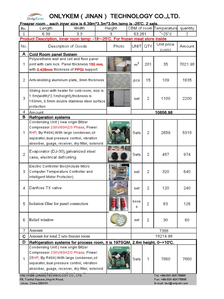 Walk in Freezer and Process Room Quotation 2019.7.22 PDF | PDF ...