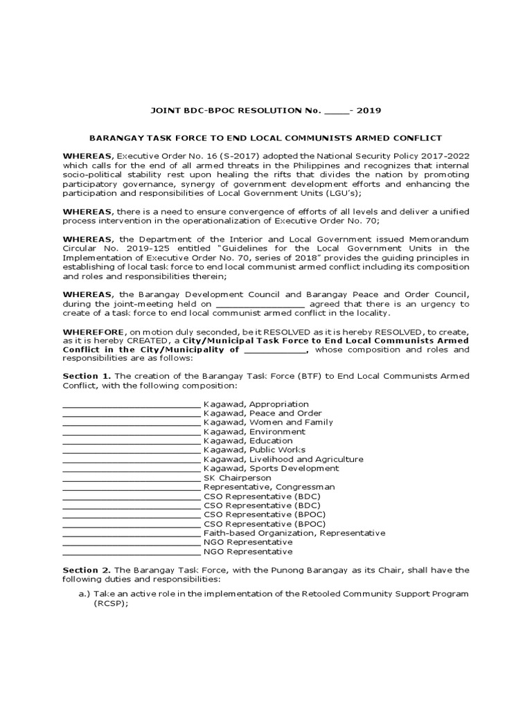 ELCAC Barangay Resolution | PDF | Local Government | Justice