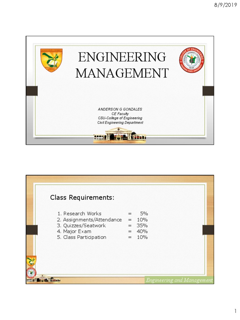 Engineering Management: Class Requirements | PDF | System | Engineering