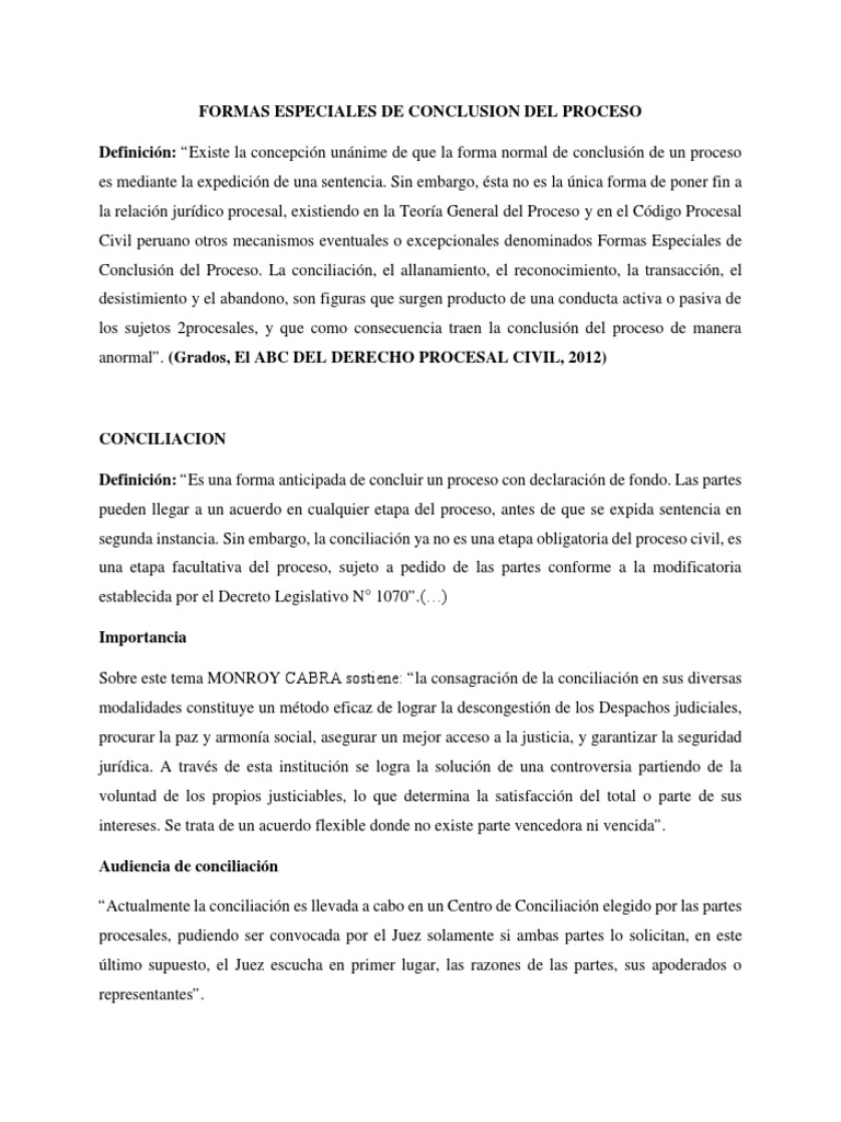 Formas Especiales de Conclusiòn de Un Proceso | PDF | Demanda judicial ...