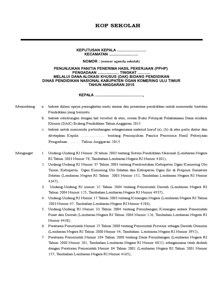 2 Contoh SK Panitia Penerima Hasil Pekerjaan PPHP | PDF