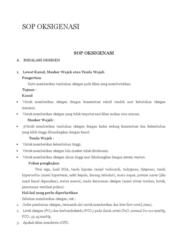 Sop Oksigenasi | PDF