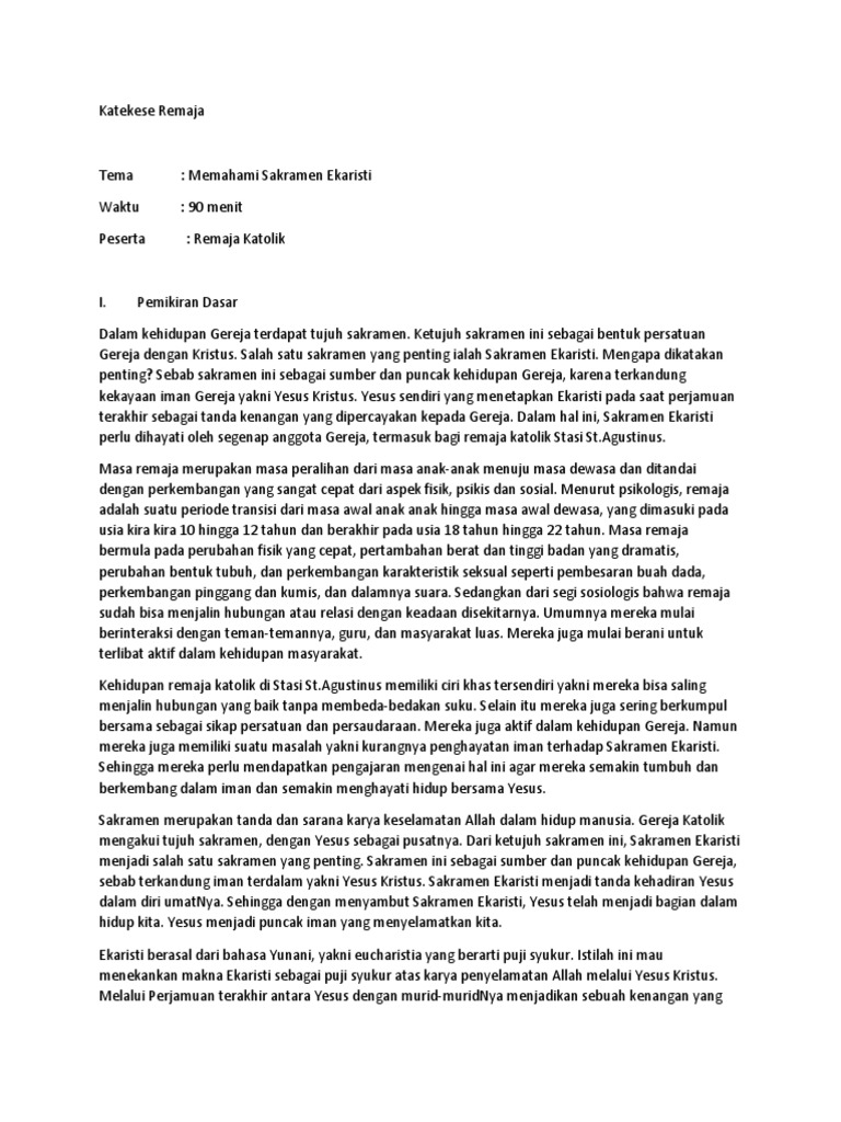 Contoh Katekese Remaja | PDF