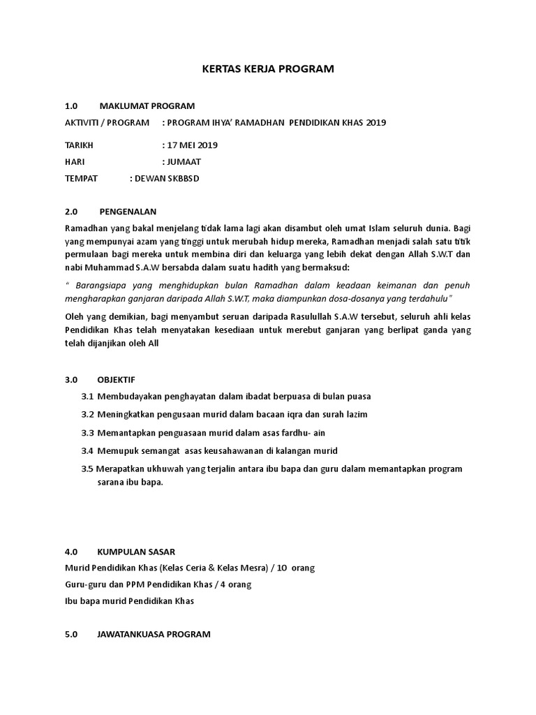 Kertas Kerja Ihya Ramadhan Ppki | PDF