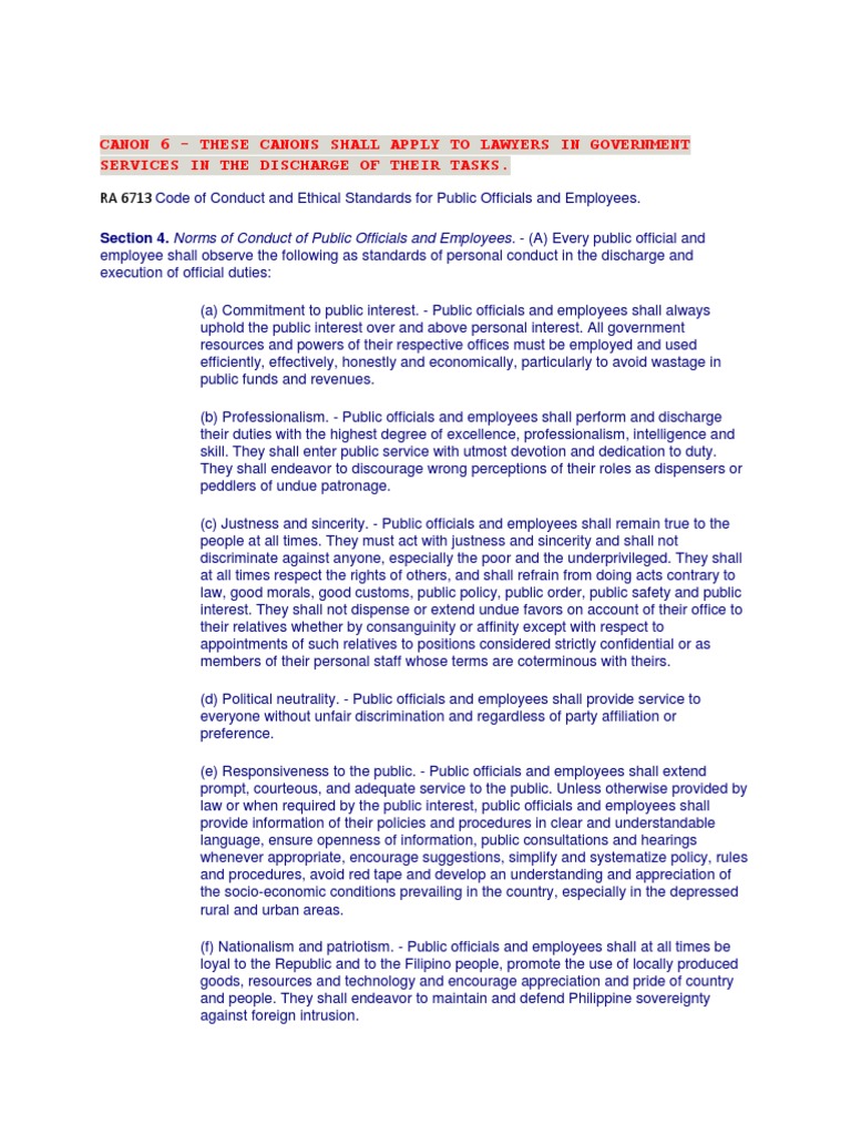 RA 6713 Code of Conduct and Ethical Standards for Public Officials and ...
