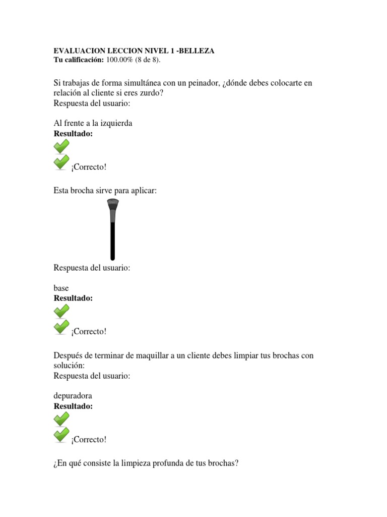 Evaluacion Leccion Nivel 1 - Belleza PDF | PDF