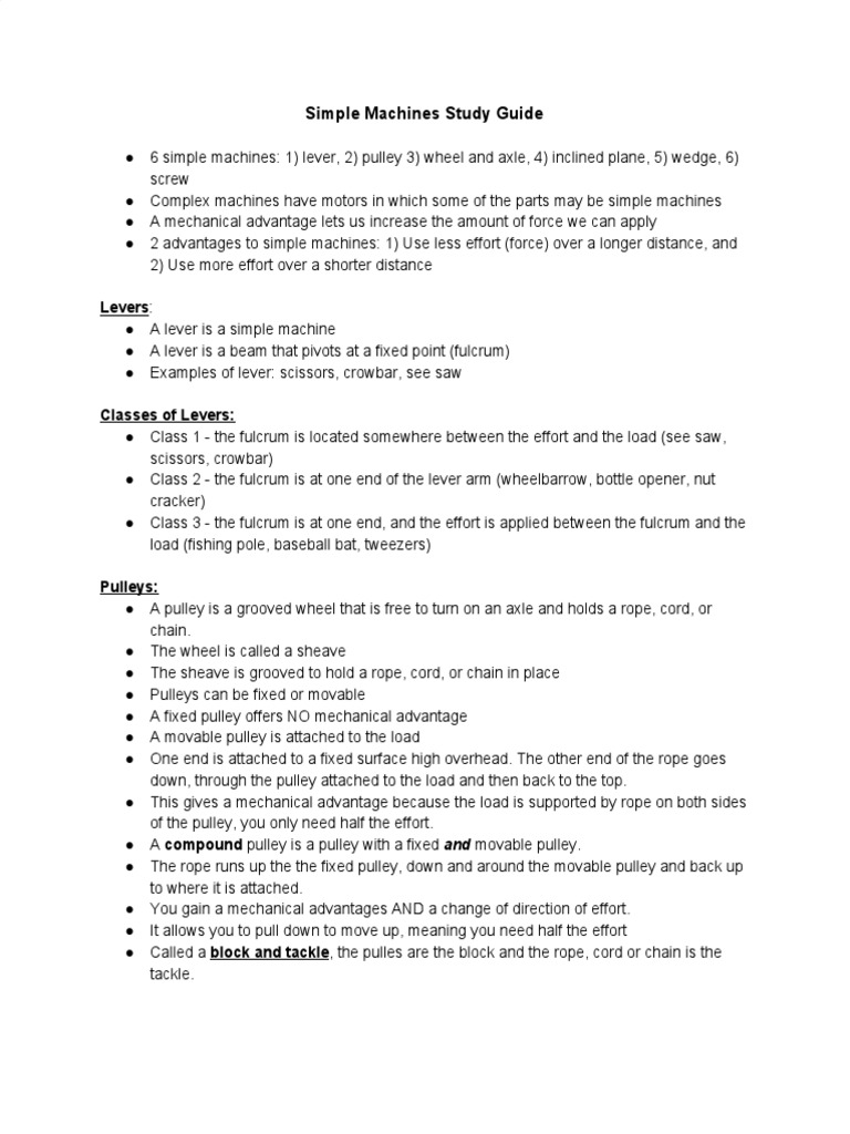 Simple Machines Study Guide | Download Free PDF | Lever | Machines