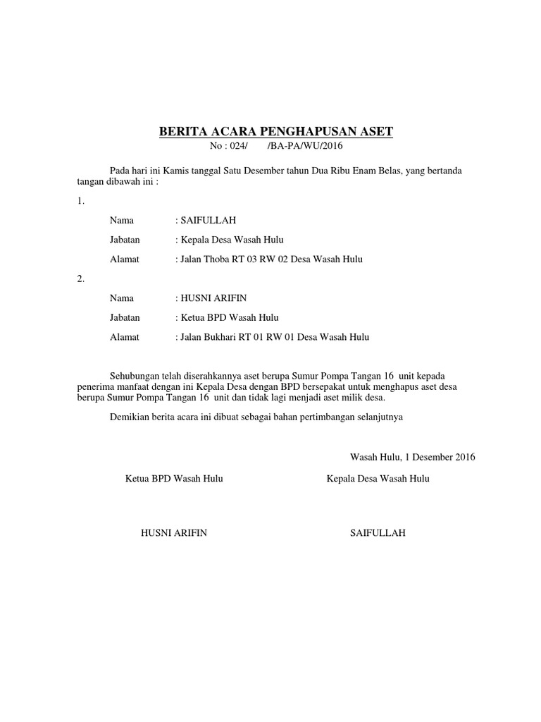 Berita Acara Penghapusan Aset | PDF