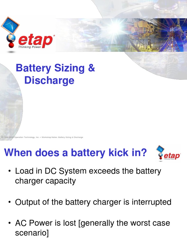 Battery Sizing & Discharge | PDF | Battery Charger | Electrical Components