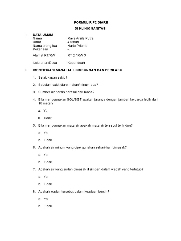 Formulir P2 Diare | PDF