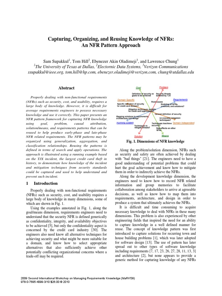 Capturing, Organizing, and Reusing Knowledge of NFRS: An NFR Pattern ...