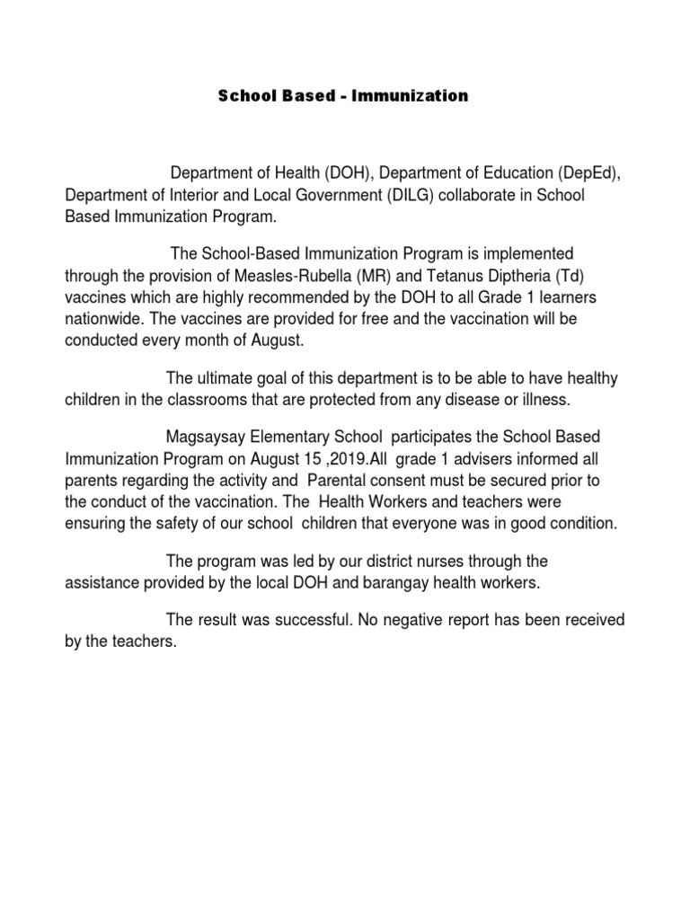 School-Based Immunization Program | PDF