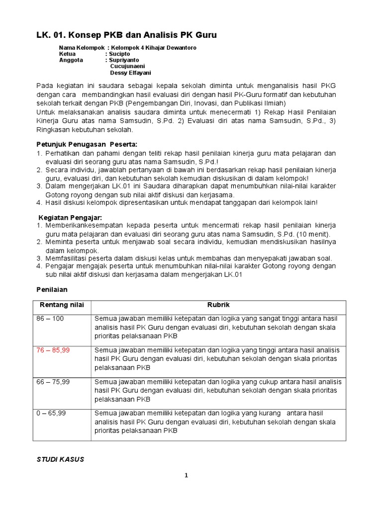 LK. 01 PKB & Analisis Hasil PKG | PDF | Pengembangan Diri | Sains & Matematika