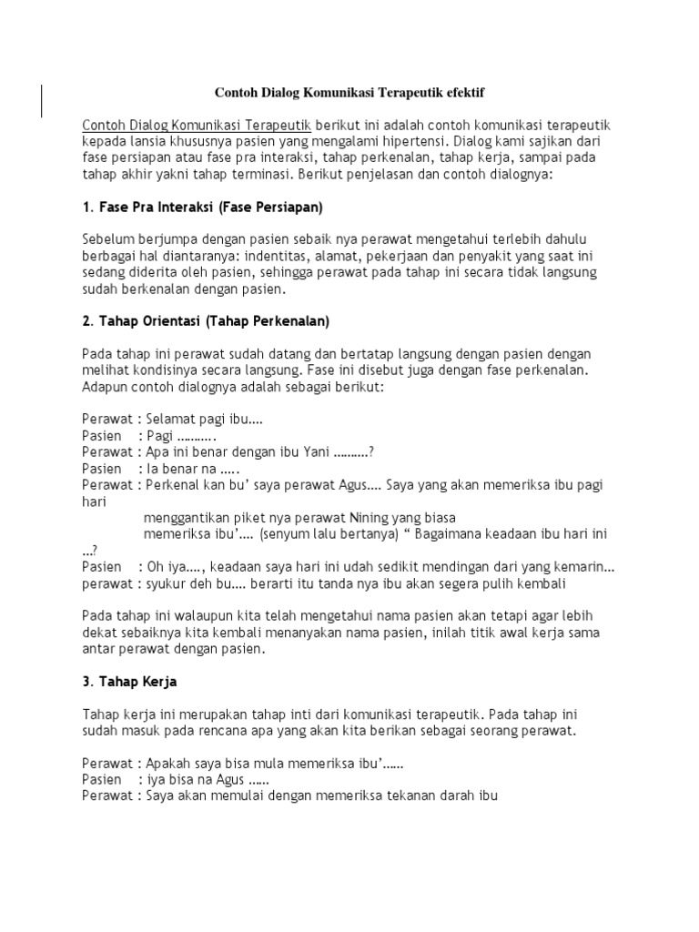 Contoh Dialog Komunikasi Terapeutik | PDF